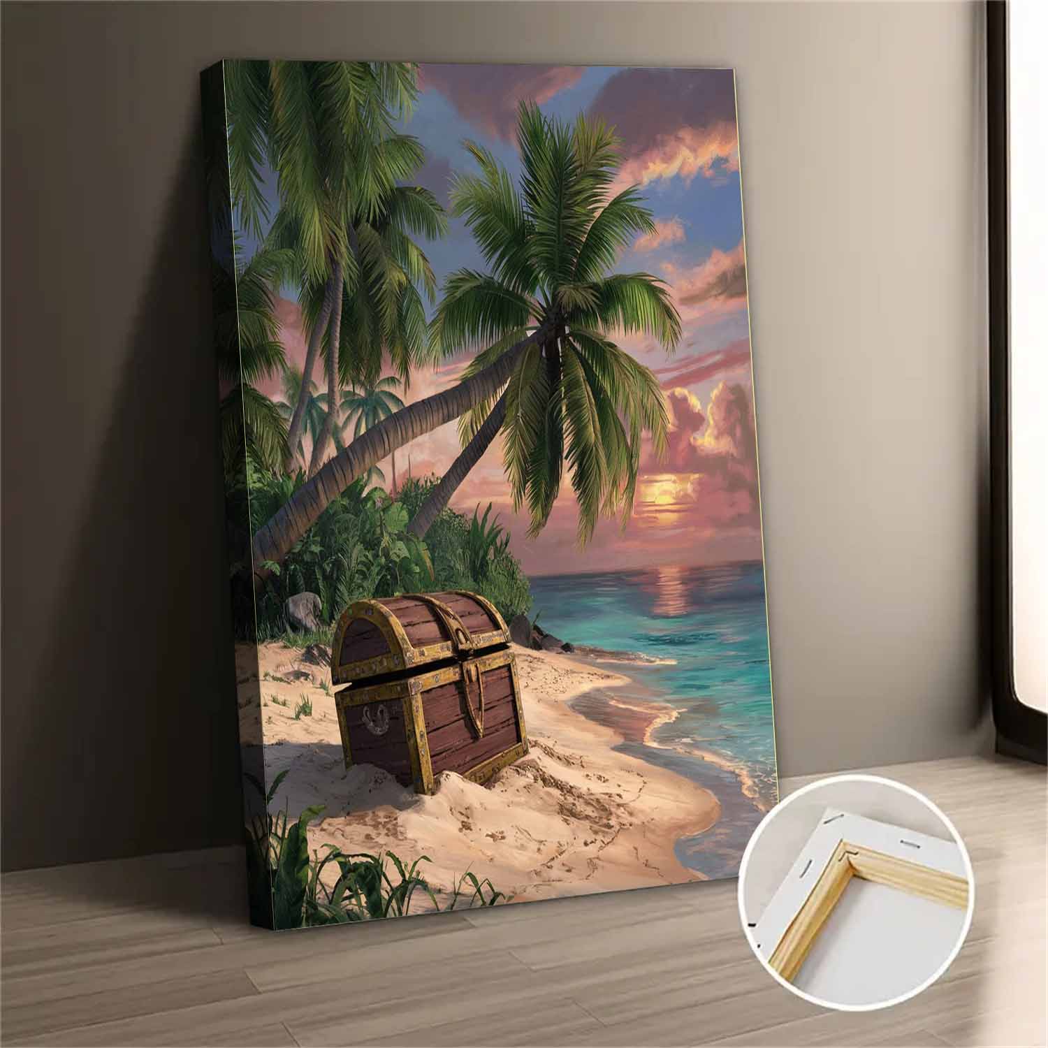Vintage Palm Tree And Treasure Chest Canvas Wall Art - Walmart.com