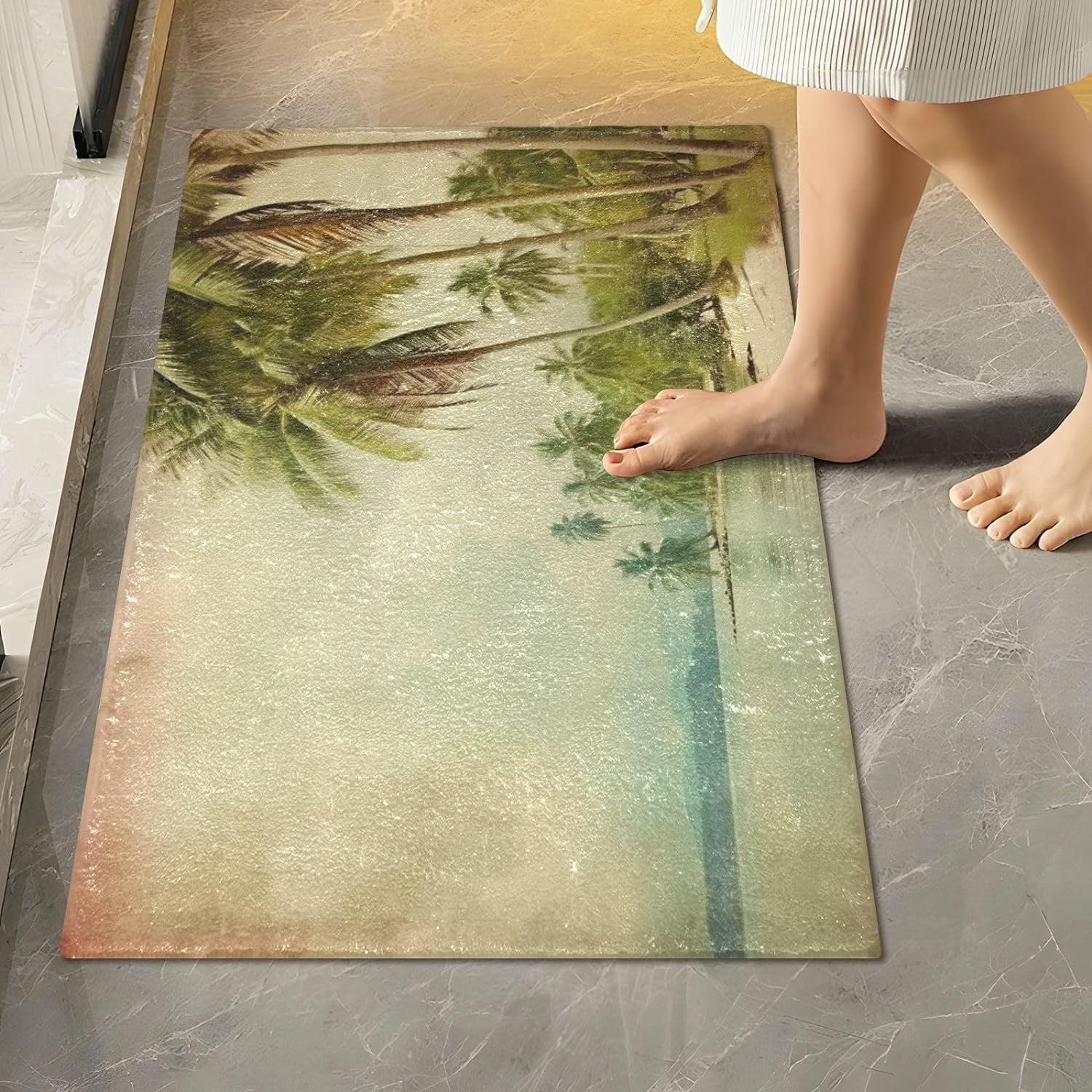 Vintage Palm Trees Toilet Rugs U-Shaped Absorbent Non-Slip Bath Rug ...