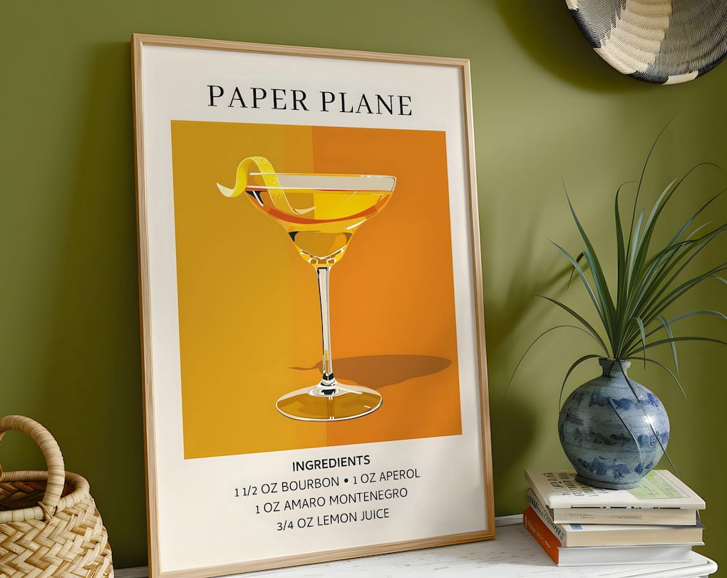 Vintage Paper Plane Cocktail Poster - & Unique Wall Art Gift ,Decor For ...