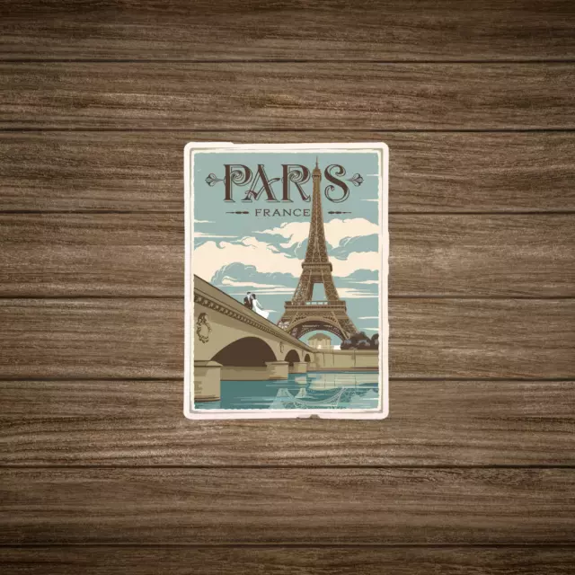 Vintage Paris France Travel Sticker - Eiffel Tower & Seine River Scene ...