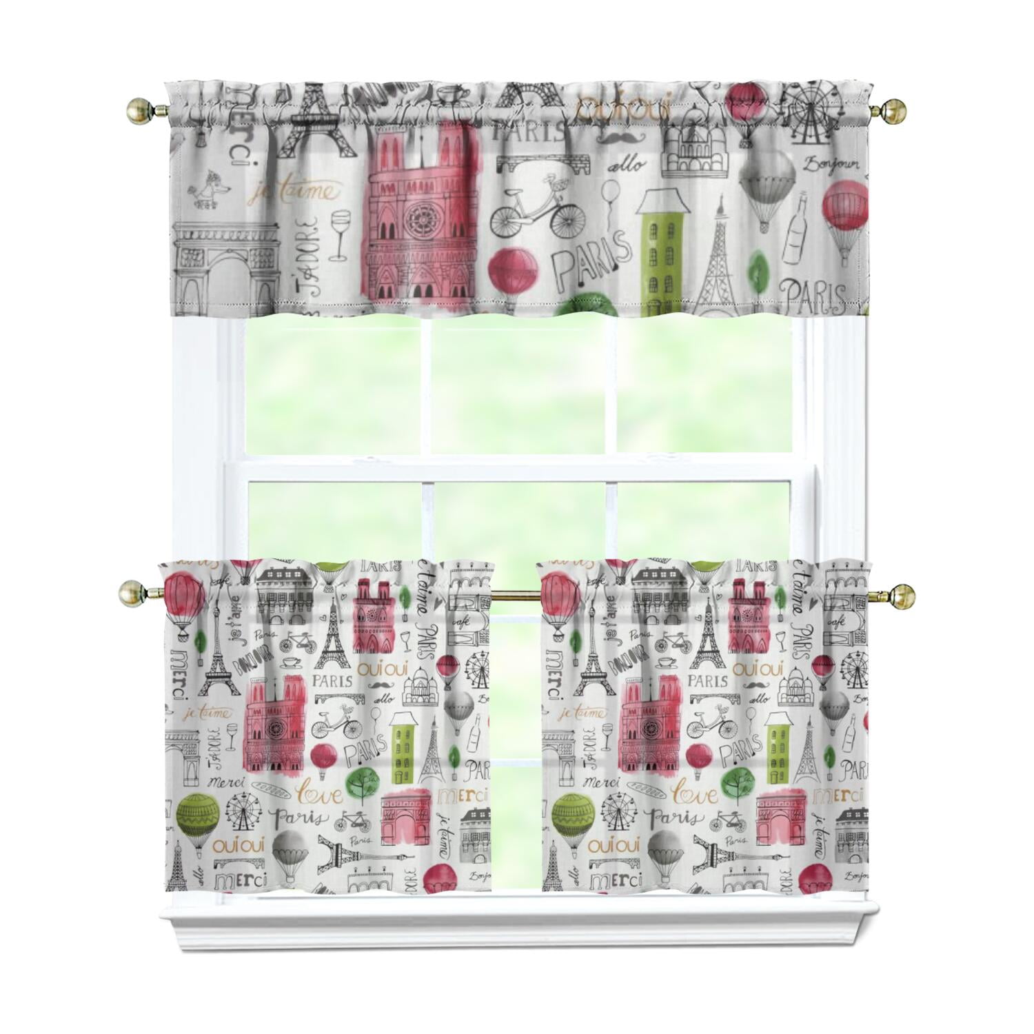 Vintage Paris Kitchen Curtains Set - Fashion Travel Tier and Valance ...