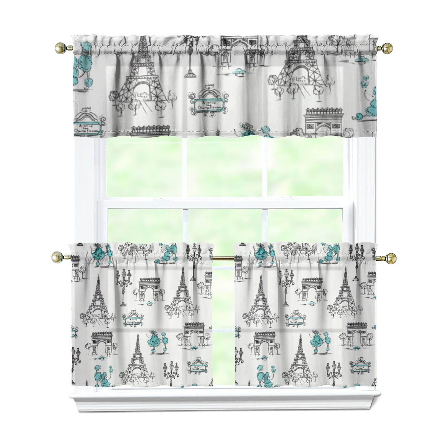 Vintage Paris Kitchen Curtains Set - Fashion Travel Tier and Valance ...