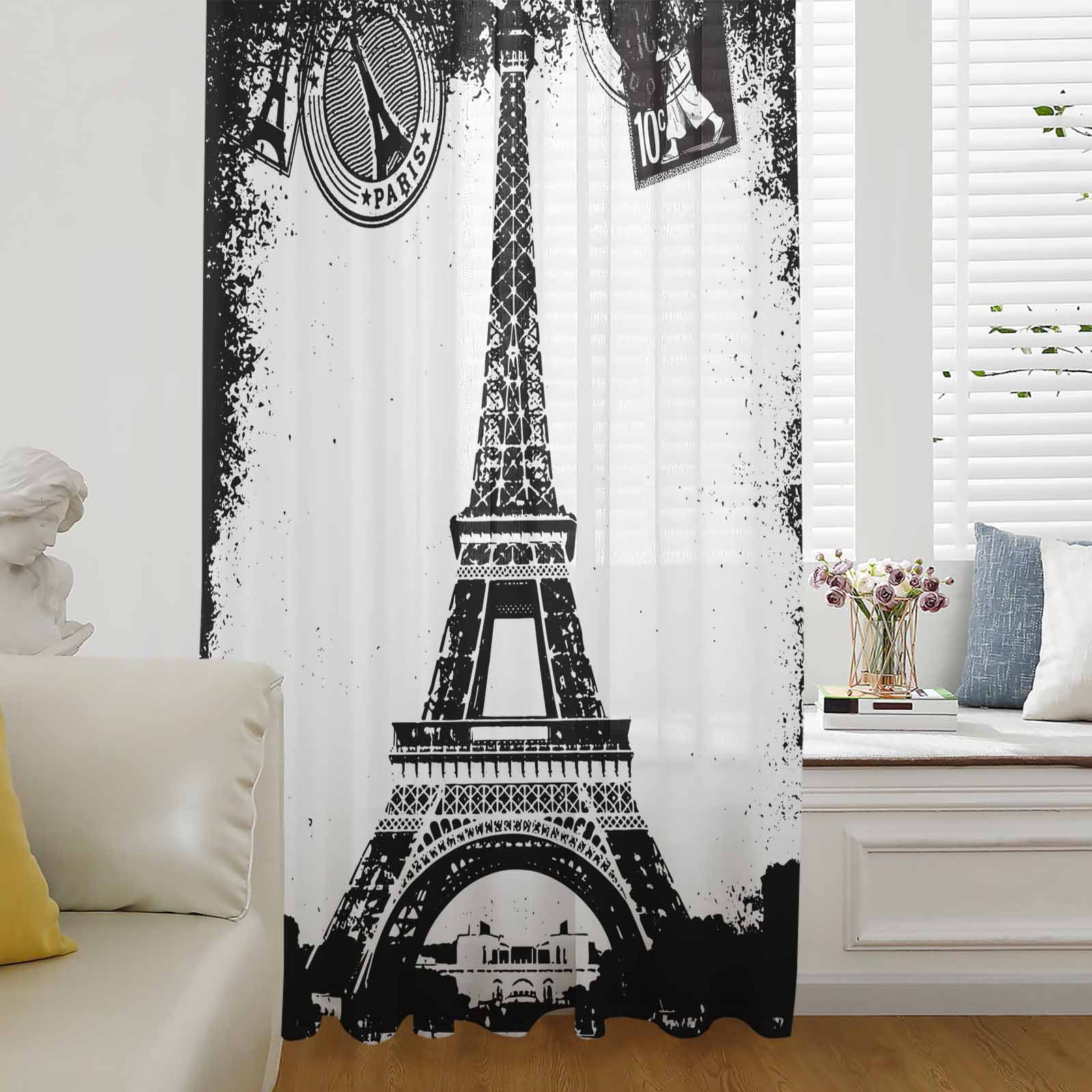 Vintage Paris Semi Sheer Curtains Drapes for Living Room,Bedroom,French ...