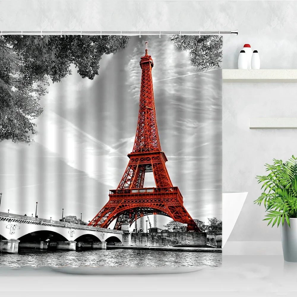 Vintage Paris Tower Shower Curtain Romantic Lovers London Booth ...