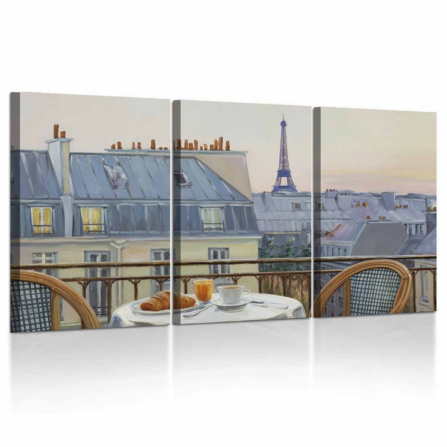 Vintage Parisian Balcony View 3 Panels Modern Canvas Wall Art Print for ...