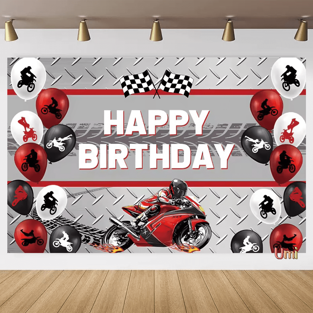 Motorcycle Birthday Party Theme Background Red and Black Off road ...