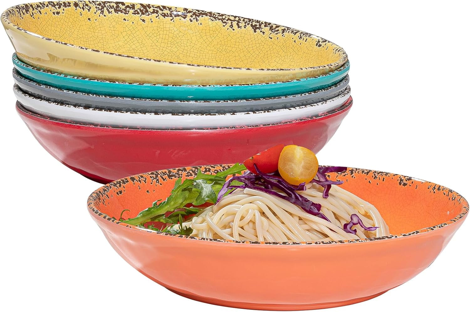 Vintage Pasta Bowl, Melamine Pasta Bowls Set of 6, 42 OZ Large ...