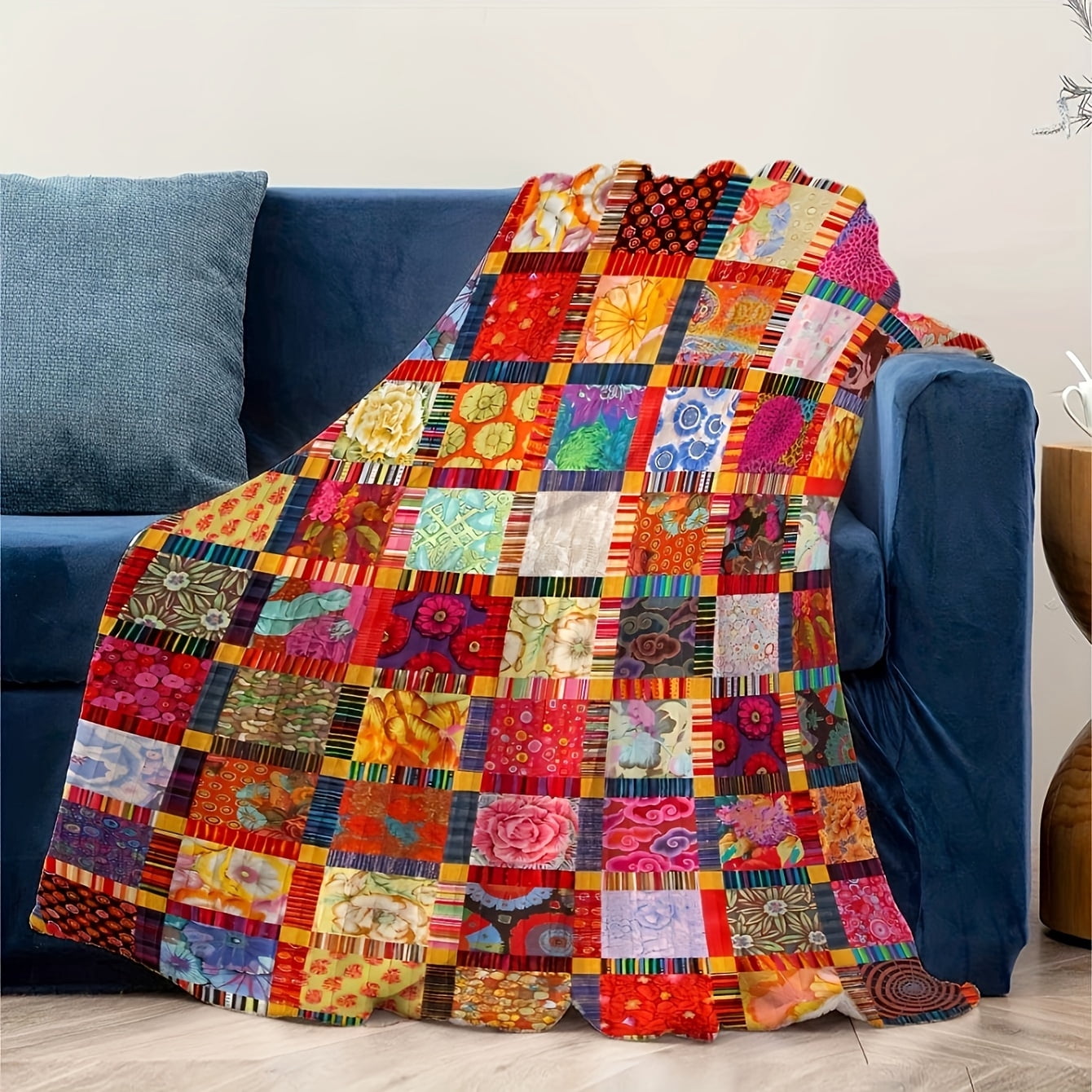 Vintage Patchwork Quilted Blanket - Flannel Fleece, Soft and ...