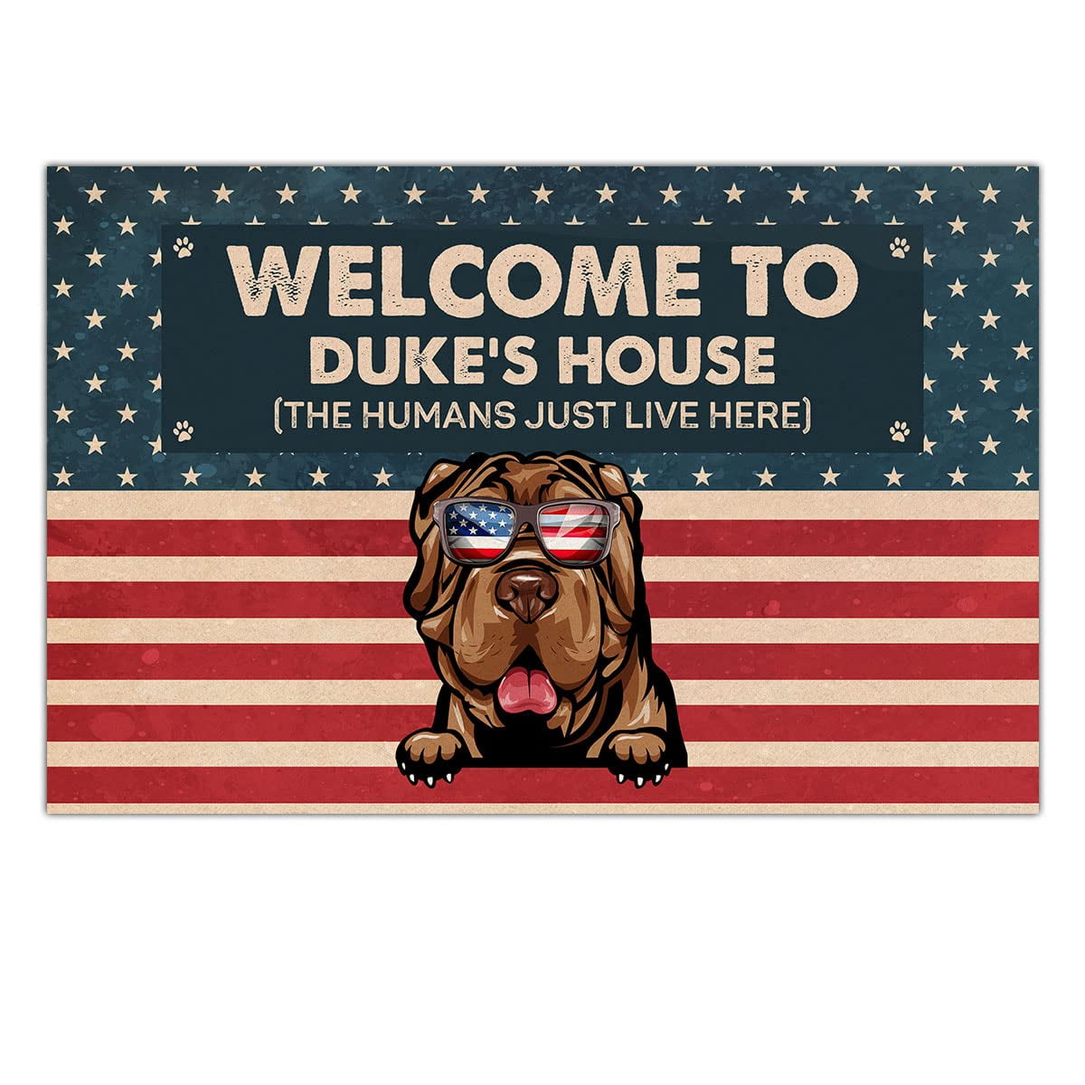 Vintage Patriotic Doormat for Shar Pei Dog Mama Papa Family Friends ...