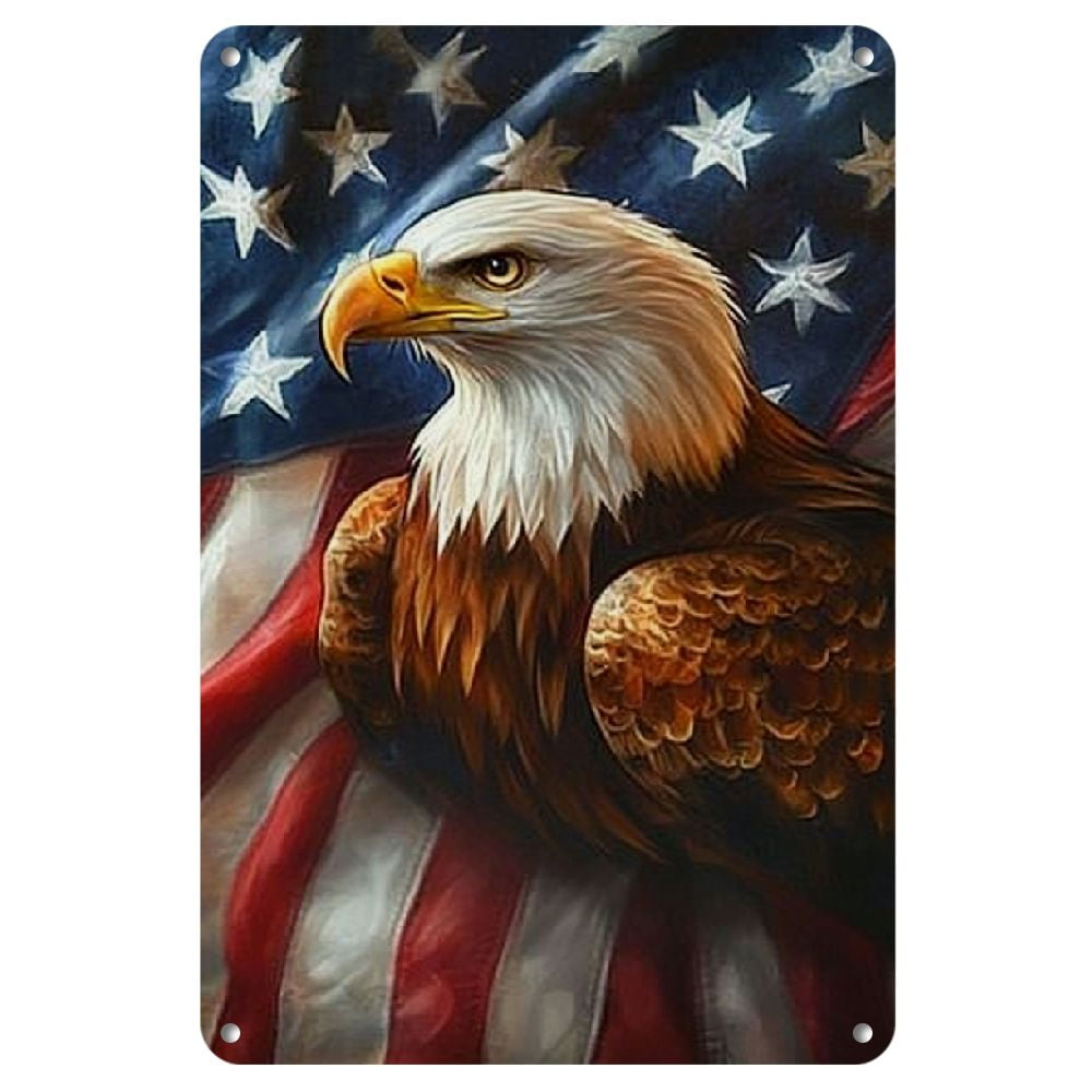 Vintage Patriotic Eagle & American Flag Wall Art Decor - Iron, Easy-to ...