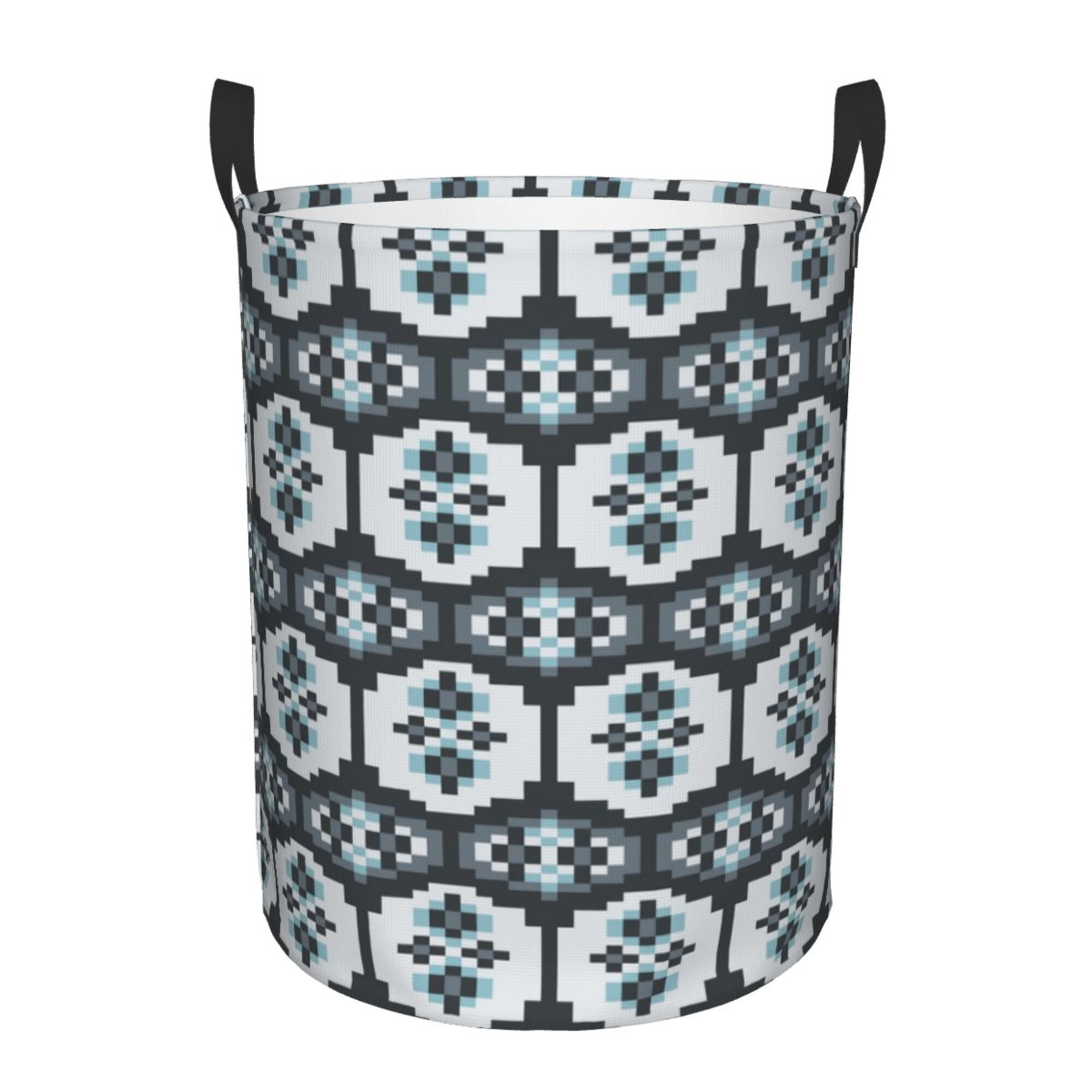 Vintage Pattern Background Circular Laundry Basket (With Handle ...