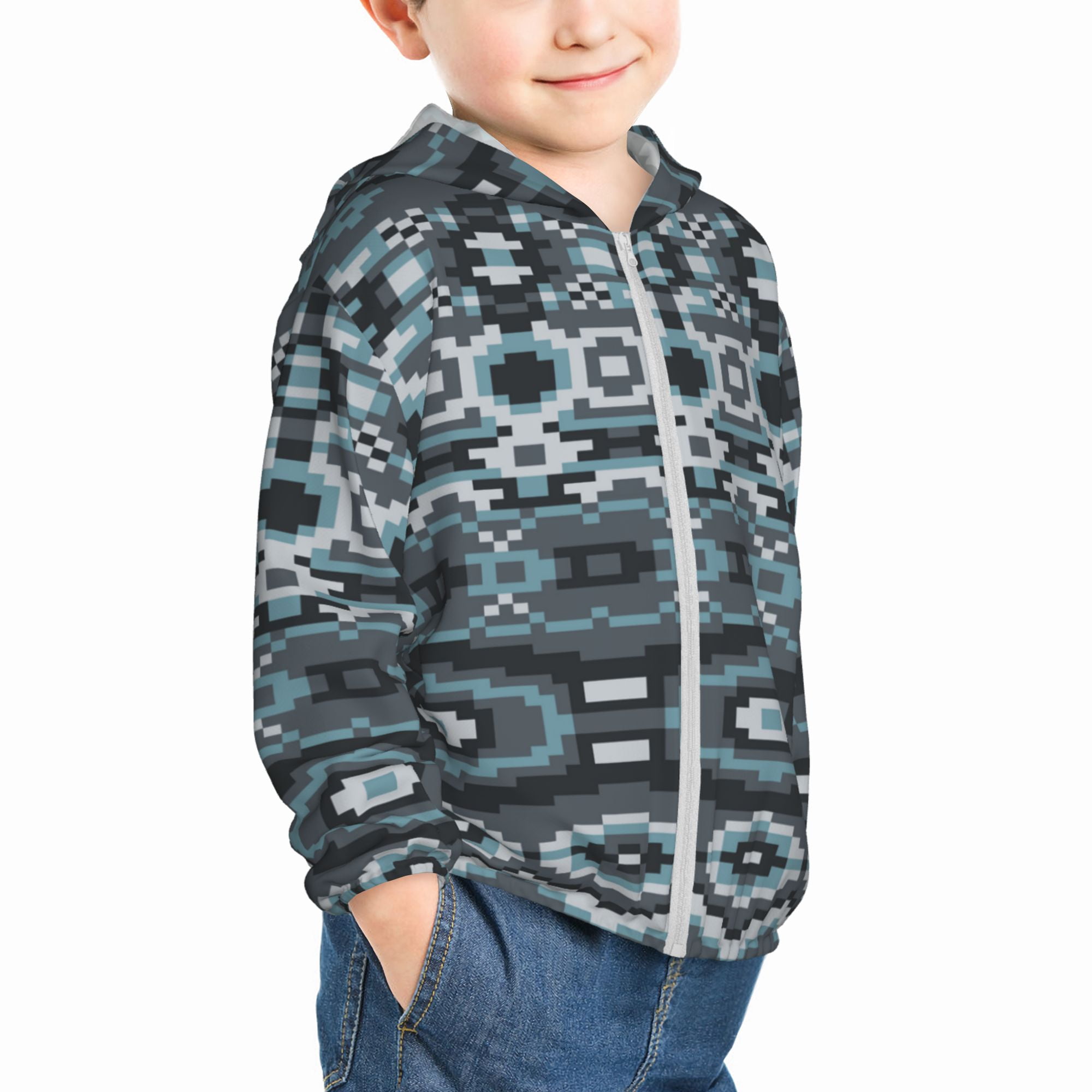 Vintage Pattern Background Kids Zip-Up Hoodie Girls Boys Sun Protection Jacket Hooded Cooling ...