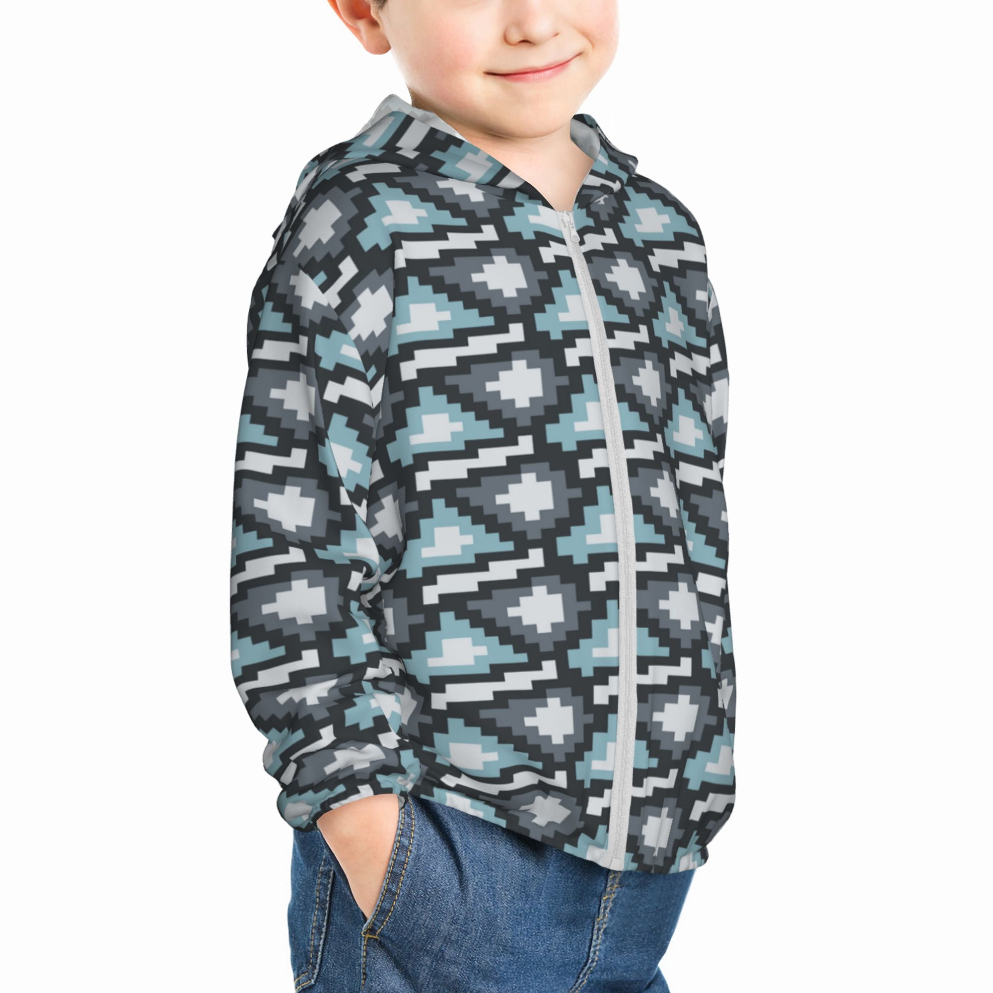 Vintage Pattern Background Kids Zip-Up Hoodie Girls Boys Sun Protection Jacket Hooded Cooling ...
