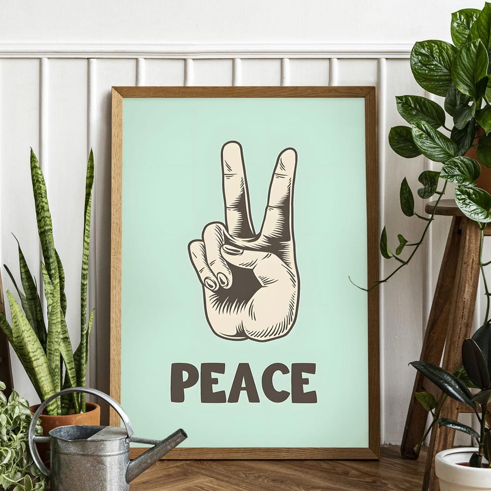 Vintage Peace Sign Hand Drawing Poster - Retro Wall Art, Hippie Decor ...