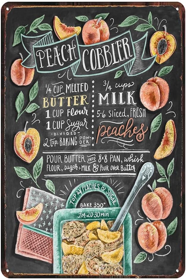 Vintage Peach Cobbler Tin Sign - Retro Food Metel Sign - Wall Decor ...
