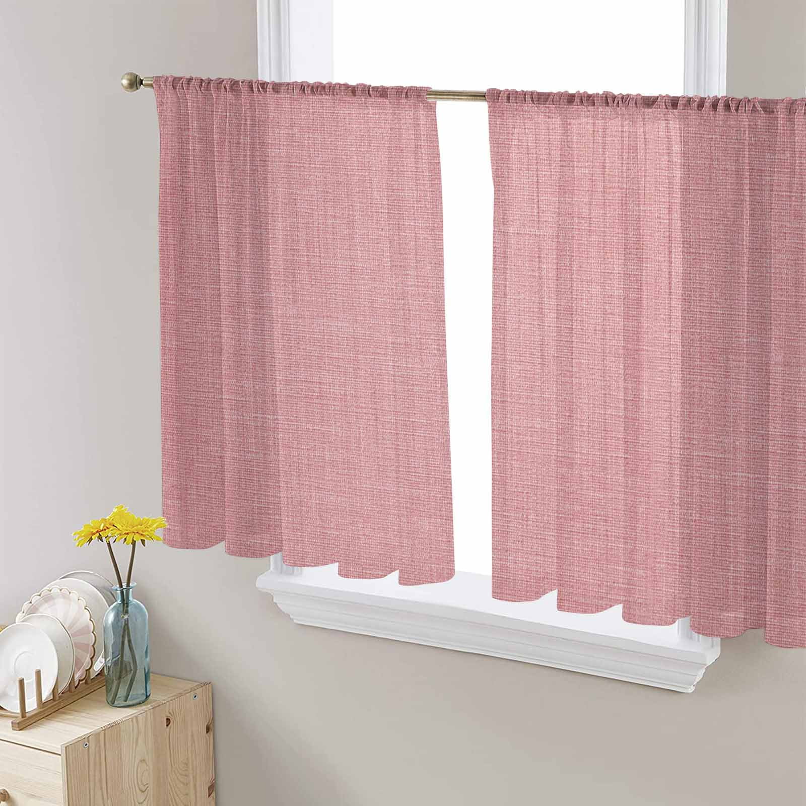 Vintage Peach Pink Sheer Curtains 54 Inches Length 2 Panels Set, Window ...