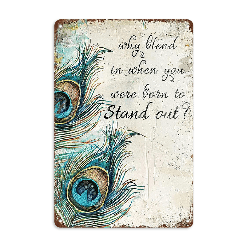 Vintage Peacock Feather Tin Sign - 12x8 Inch _ Rustic Wall Decor with Inspirational Quote _Why ...