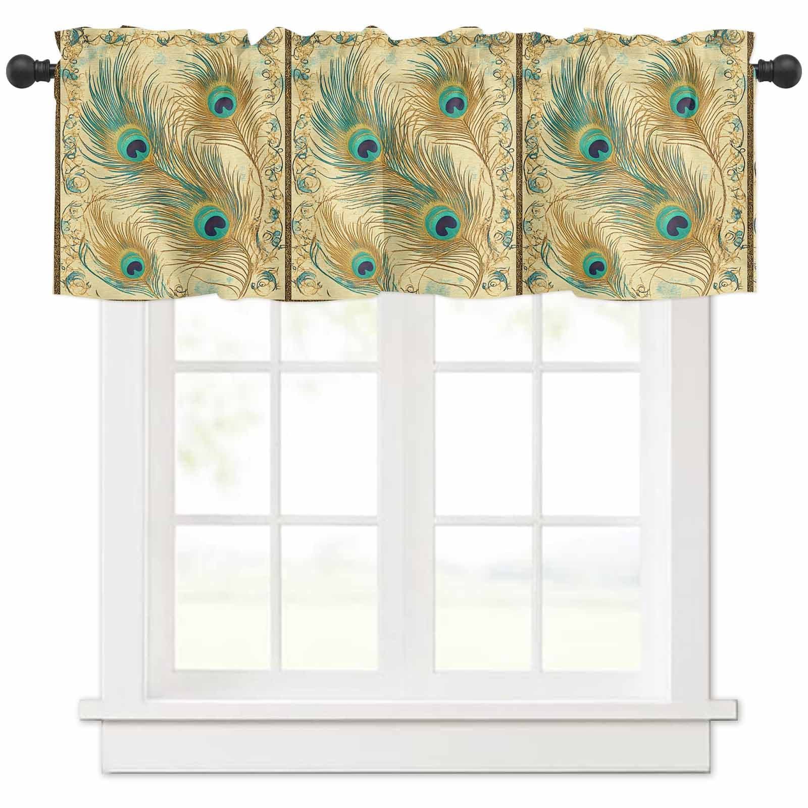 Vintage Peacock Feathers Valances for Windows Farmhouse Kitchen ...