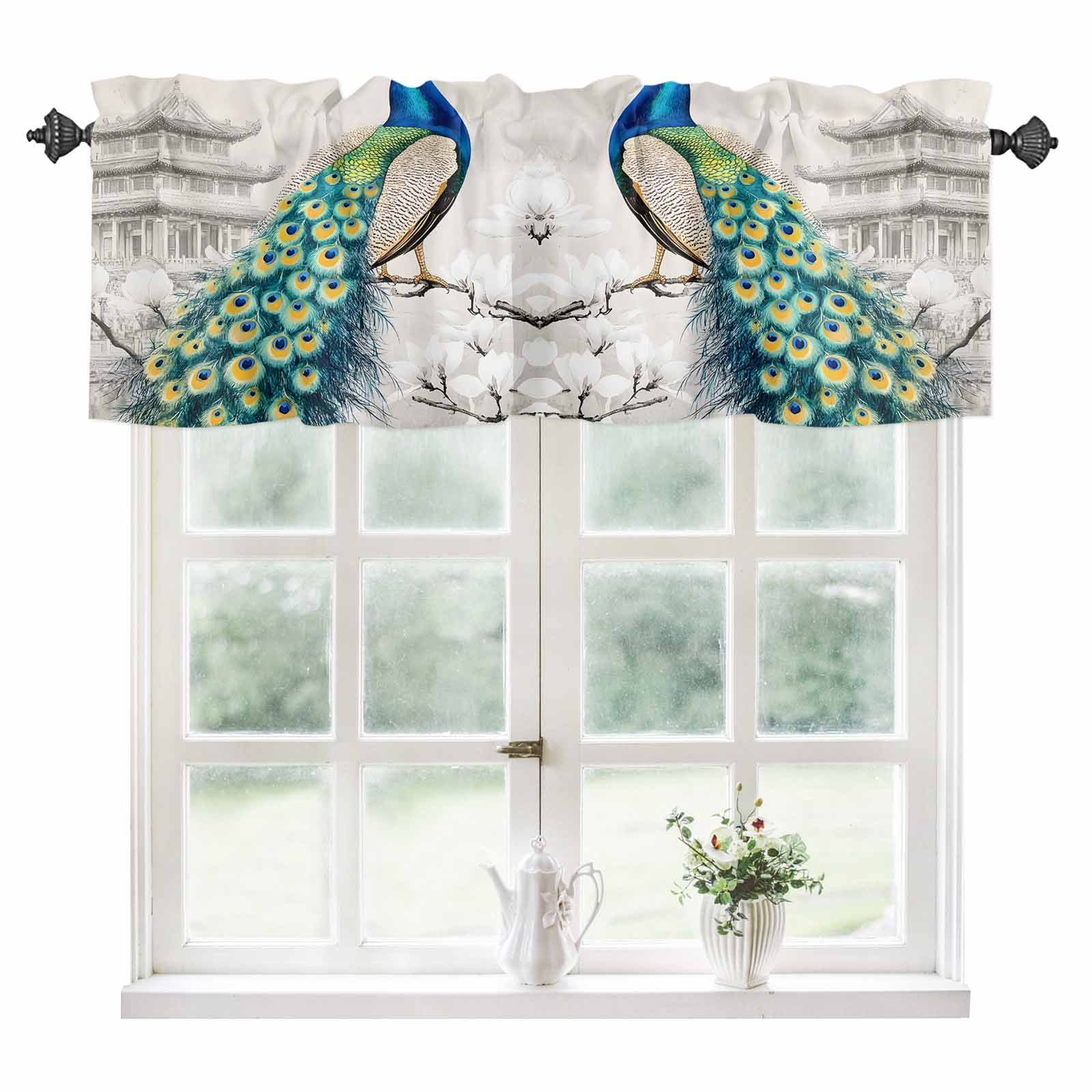 Vintage Peacock Kitchen Valances for Windows 60x18 Inch Kitchen ...