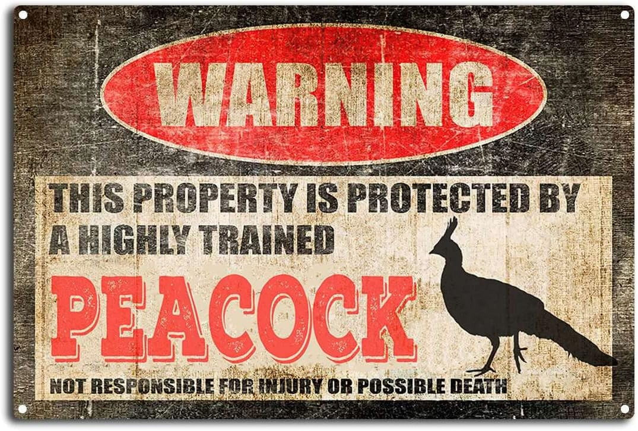 Vintage Peacock Tin Sign,Warning This Property is Protected by a Highly ...