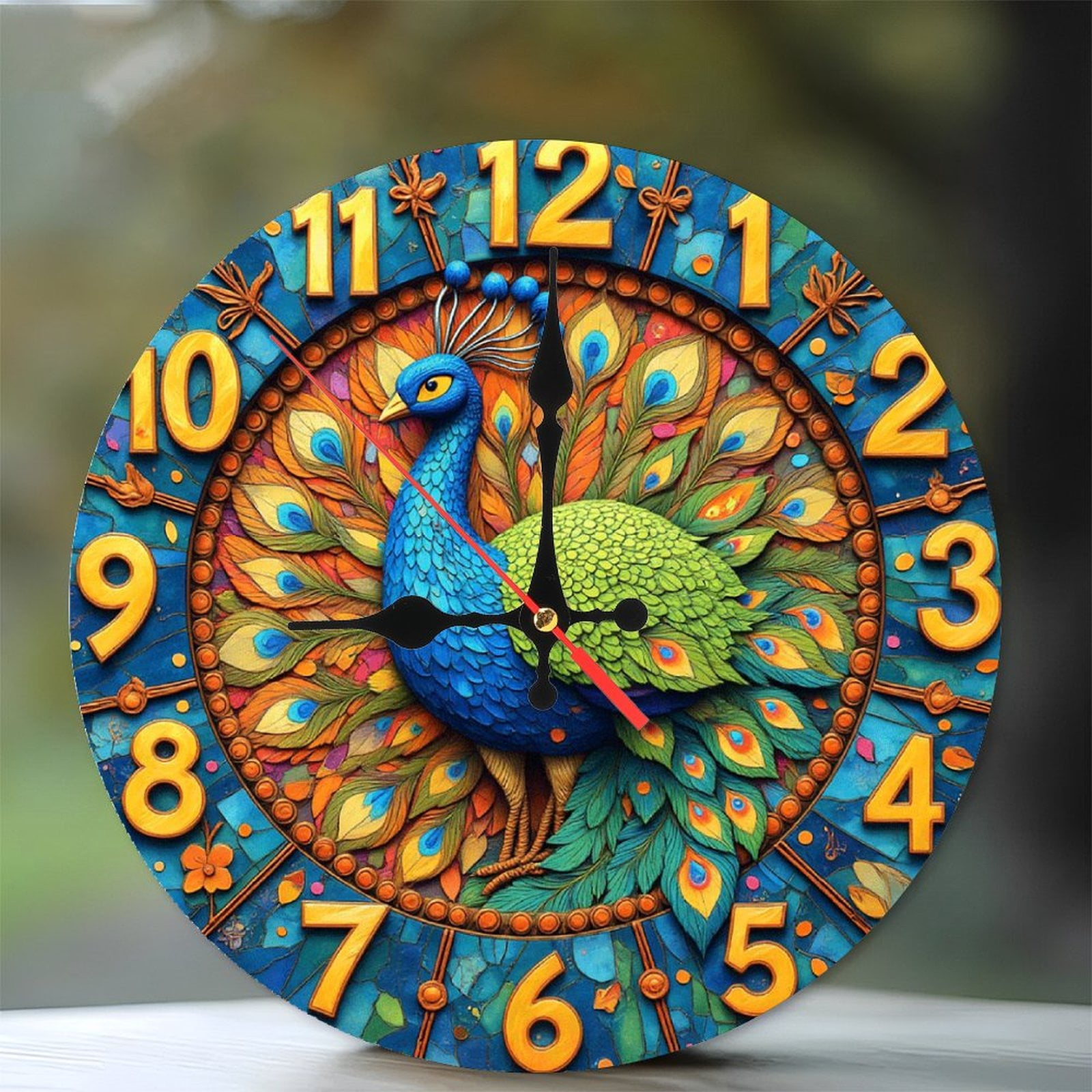 Vintage Peacock Wall Clock Decorative Artwork 10-Inch Silent Wooden ...