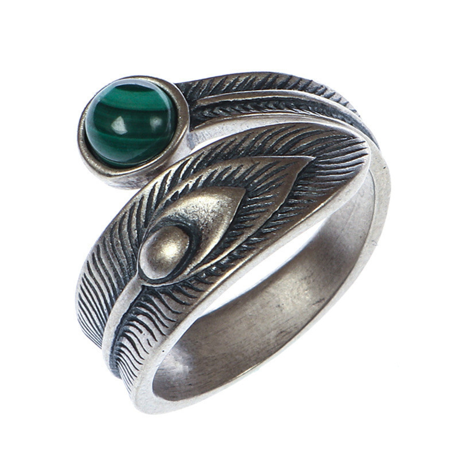 Vintage Peacocks Feather Ring Masculine Rings Malachite Ladies Open ...