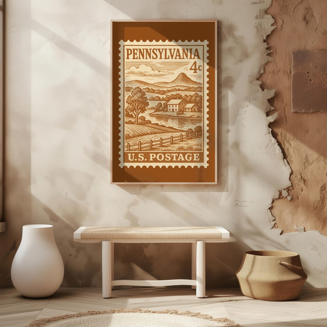Vintage Pennsylvania Postage Stamp Art Poster Rustic Farmhouse Wall ...