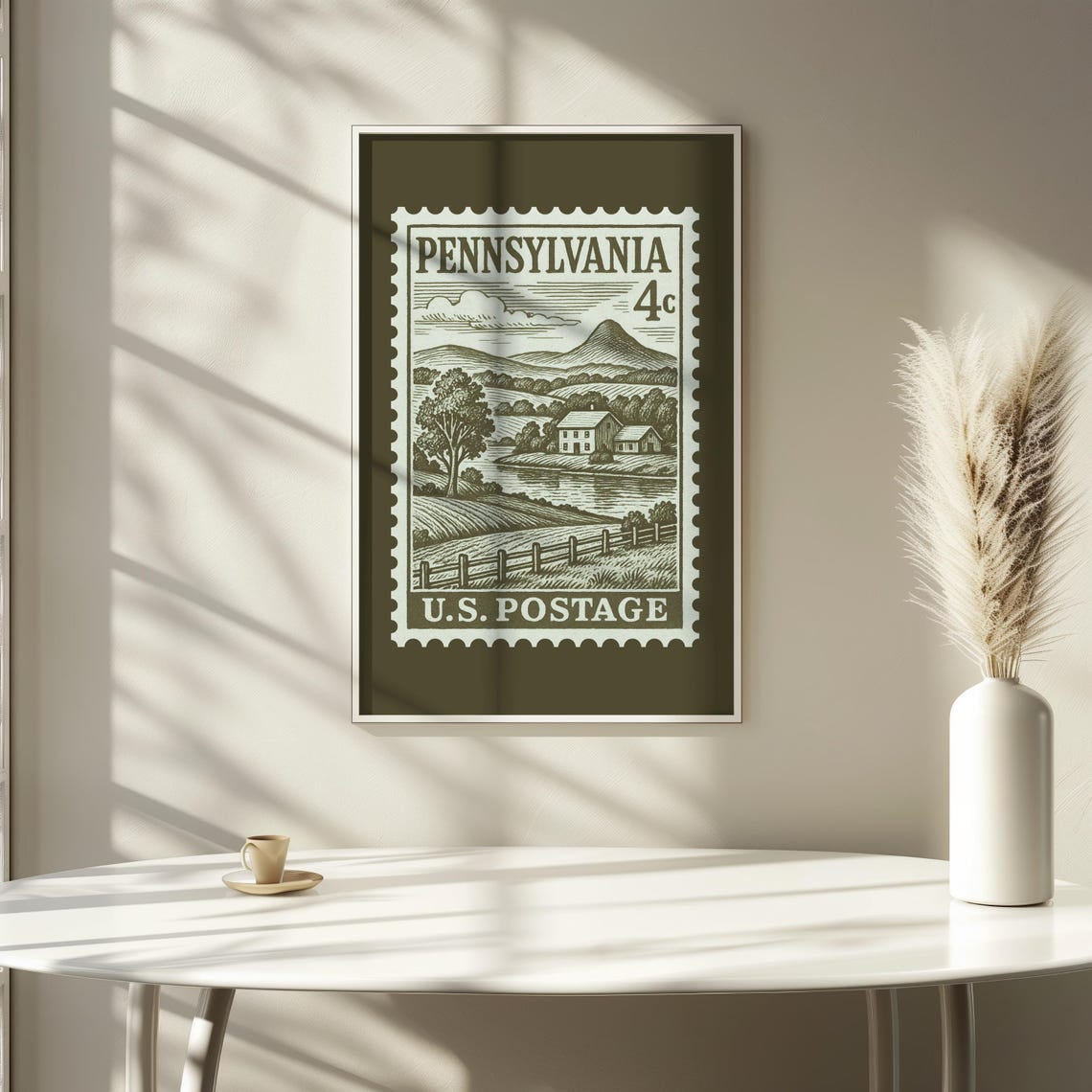 Vintage Pennsylvania Postage Stamp Art Poster Rustic Farmhouse Wall ...