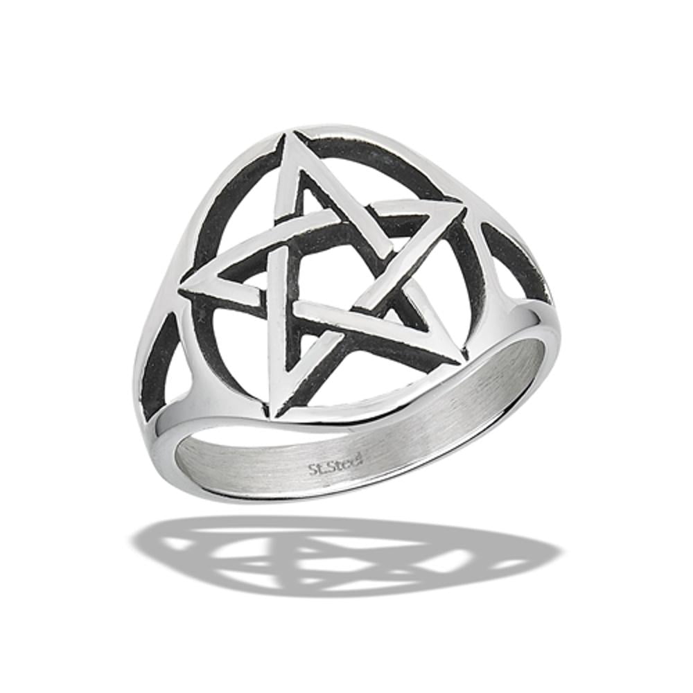Vintage Pentagram Ring Stainless Steel Five Senses Symbol Band Gray ...