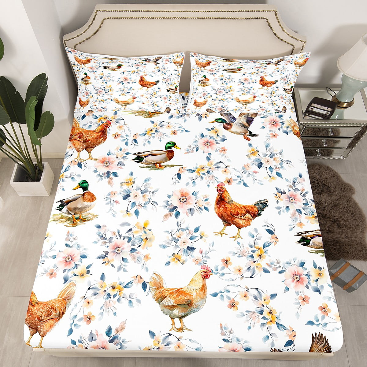 Vintage Pet Chicken Full Size Bedding Set,Mallard Duck Hunting Fitted ...