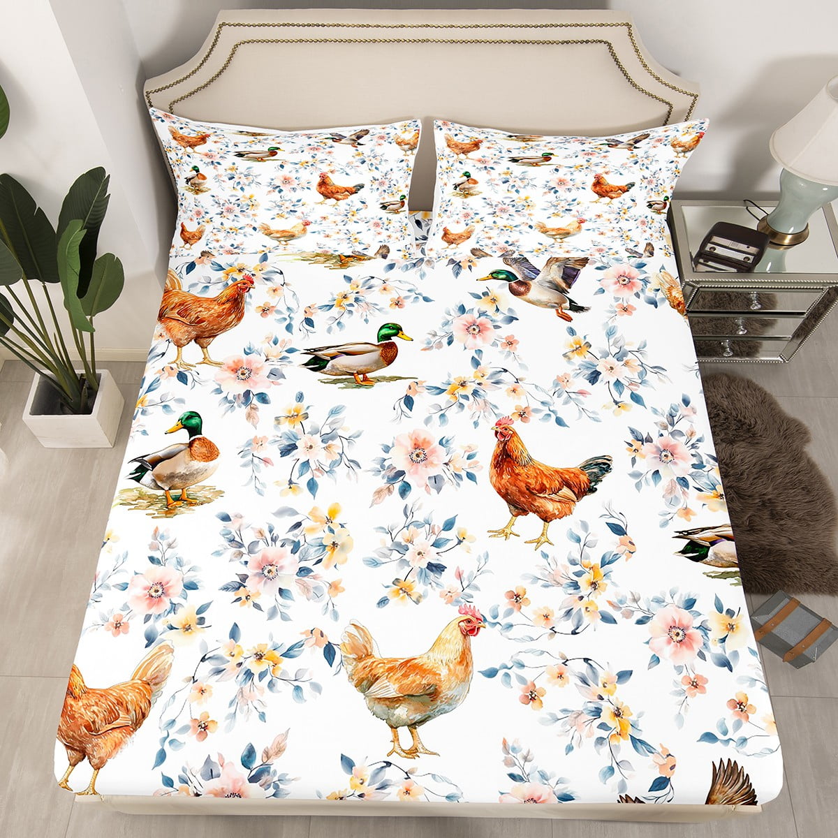 Vintage Pet Chicken Twin Size Bedding Set,Mallard Duck Hunting Fitted ...