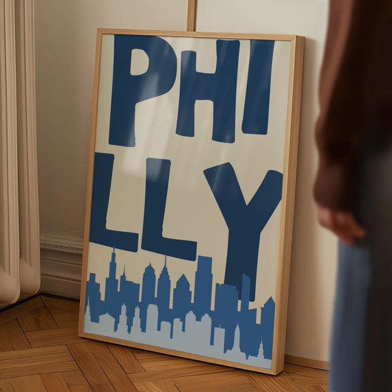 Vintage Philadelphia Art Print, Blue Retro Philly Poster UNFRAMED PAPER ...