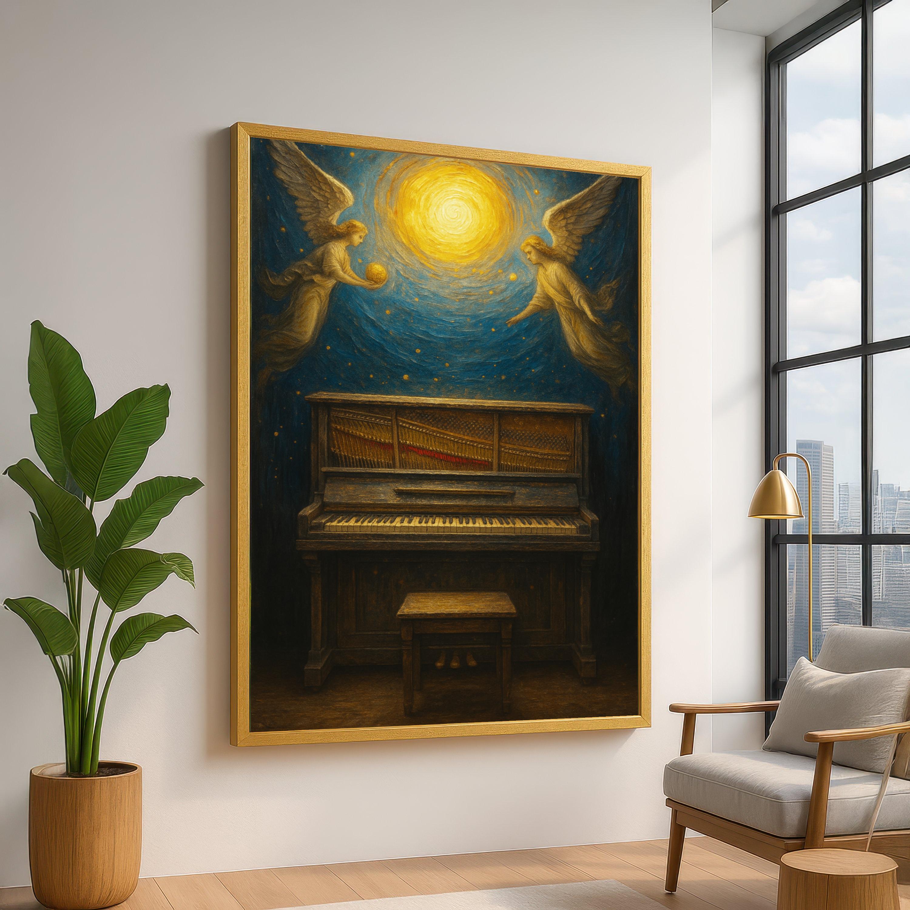 Vintage Piano Art With Angelic Figures, Spiritual Music Wall Decor ...