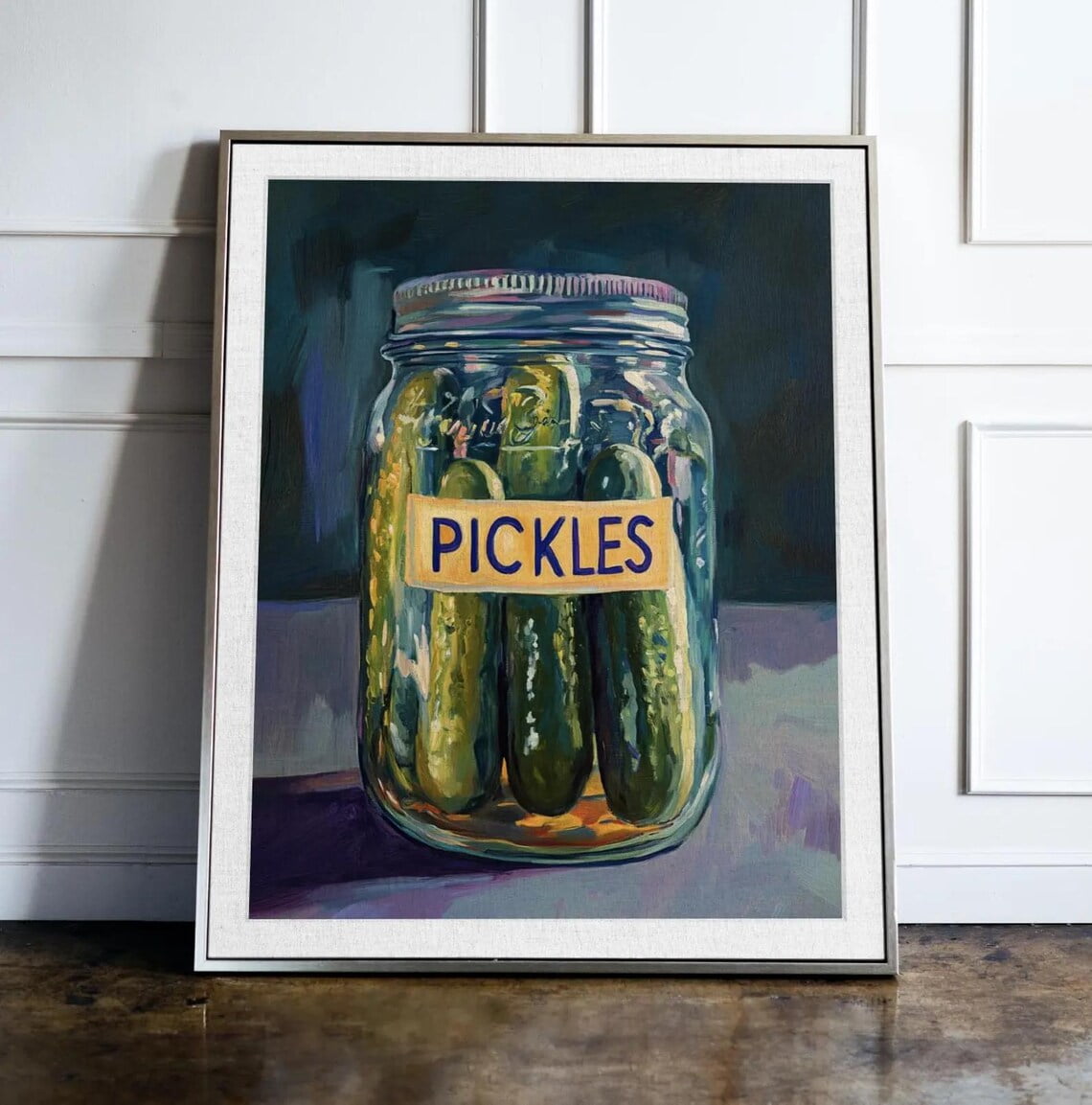 Vintage Pickles Jar Art Print: Dark Kitchen Wall Decor, Food ...