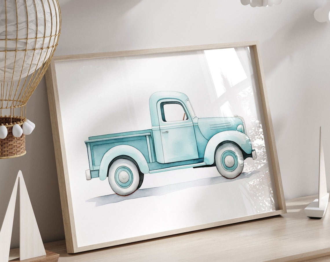 Vintage Pickup Truck Print, Car Nursery Decor, Vehicle & Transportation ...