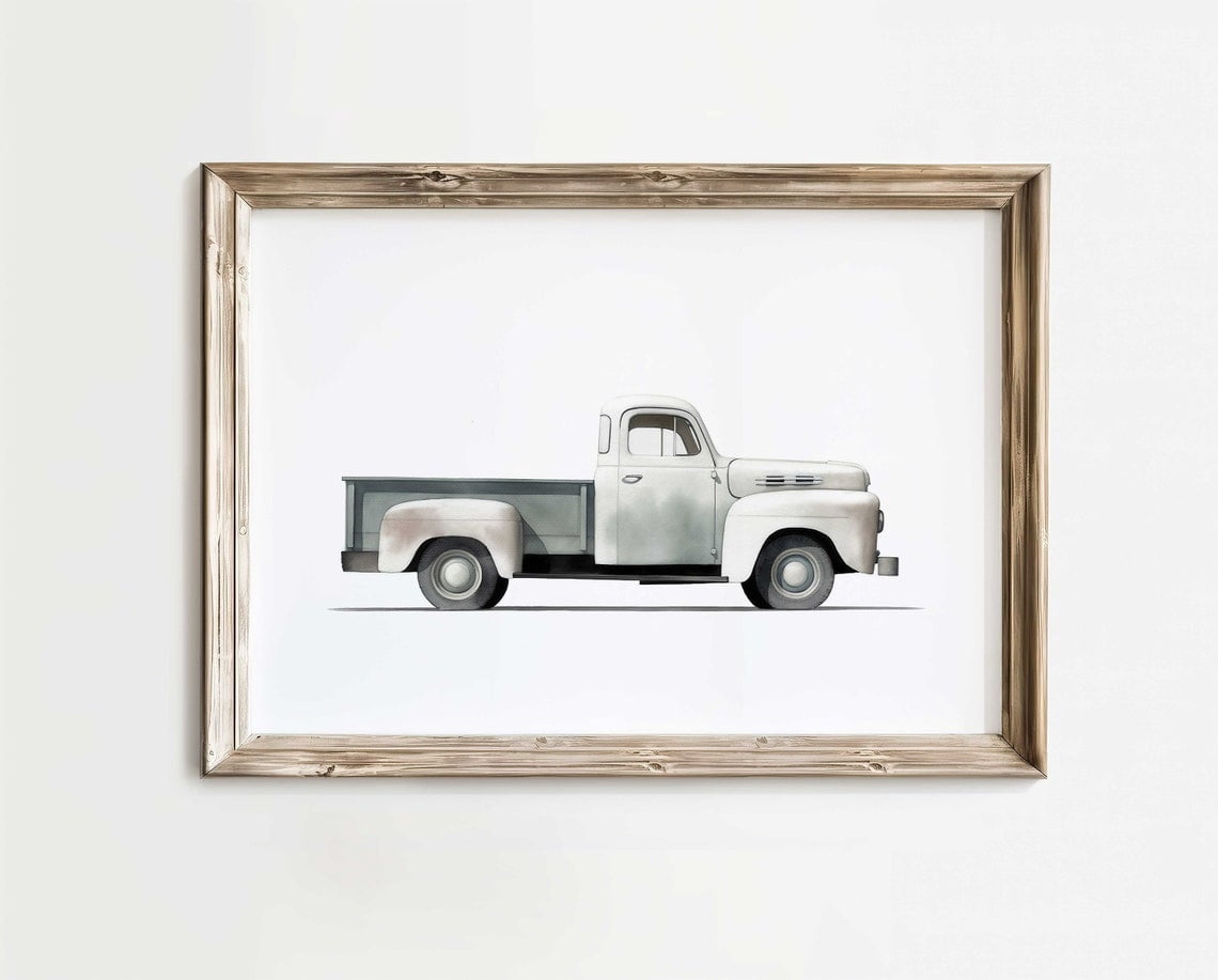 Vintage Pickup Truck Print, Car Nursery Decor, Vehicle & Transportation ...