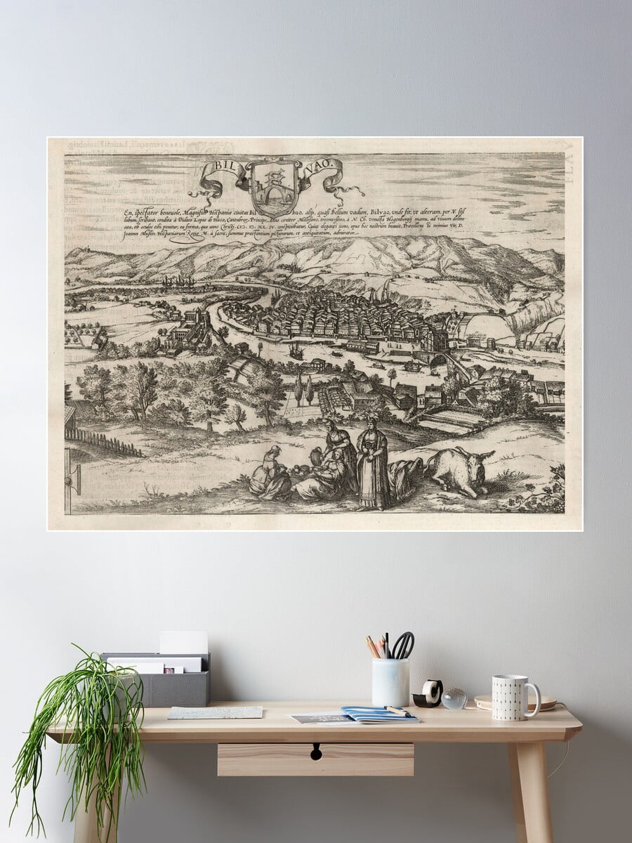 Vintage Pictorial Map Of Bilbao Spain (1575) Poster Wall Art, Modern ...