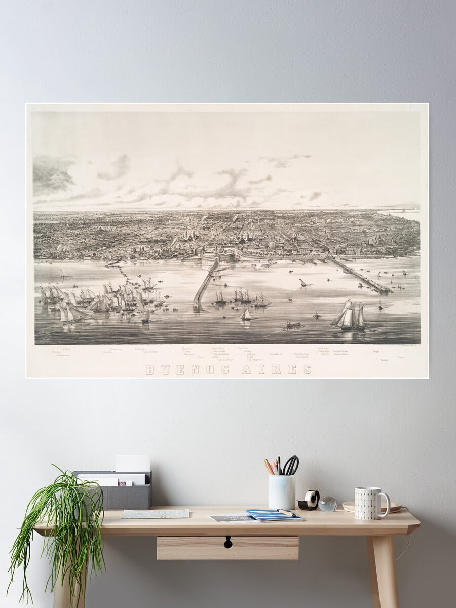 Vintage Pictorial Map Of Buenos Aires Argentina (1850) Poster Wall Art ...