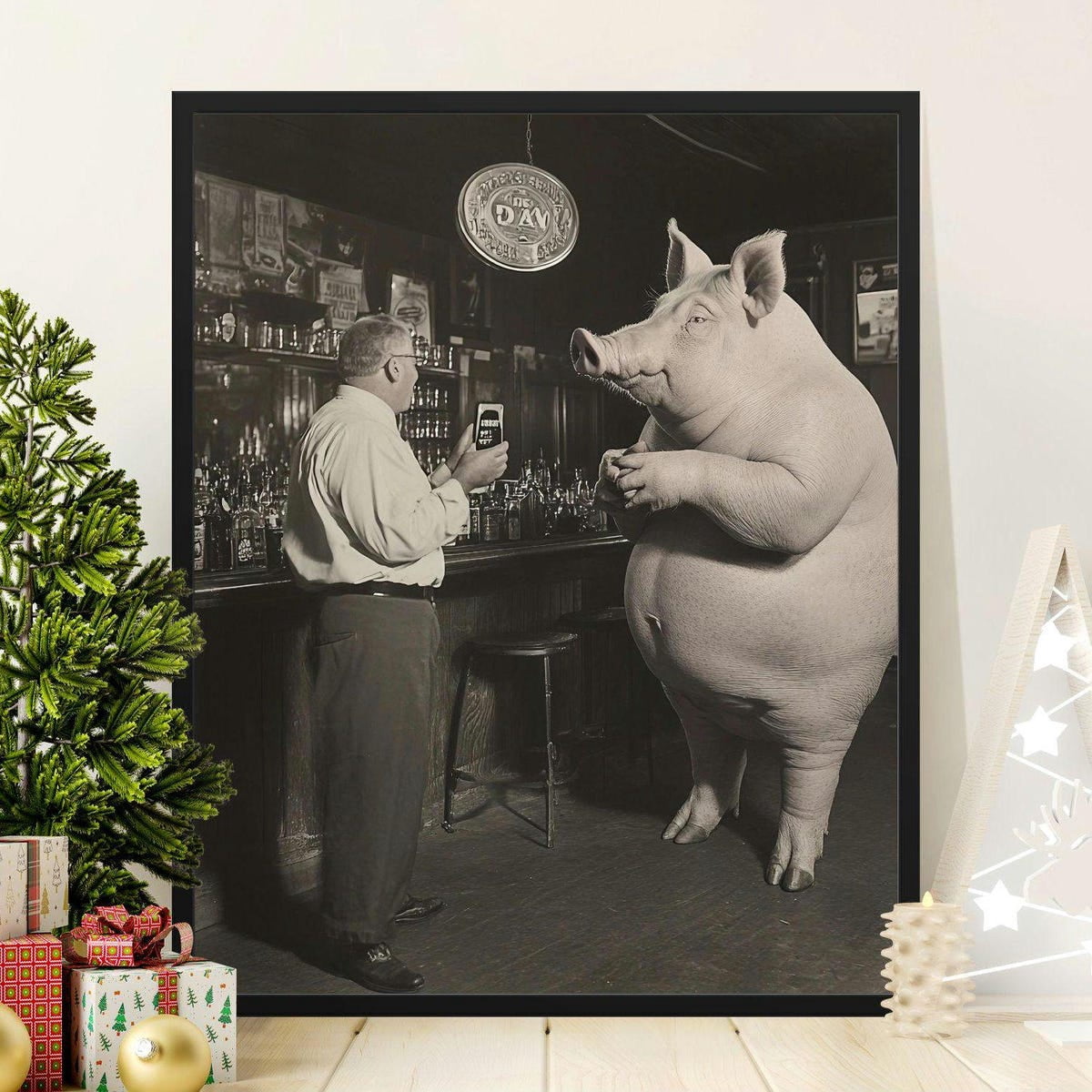 Vintage Pig Bar Scene Print, Humorous Pig Wall Art, Quirky Animal Decor ...