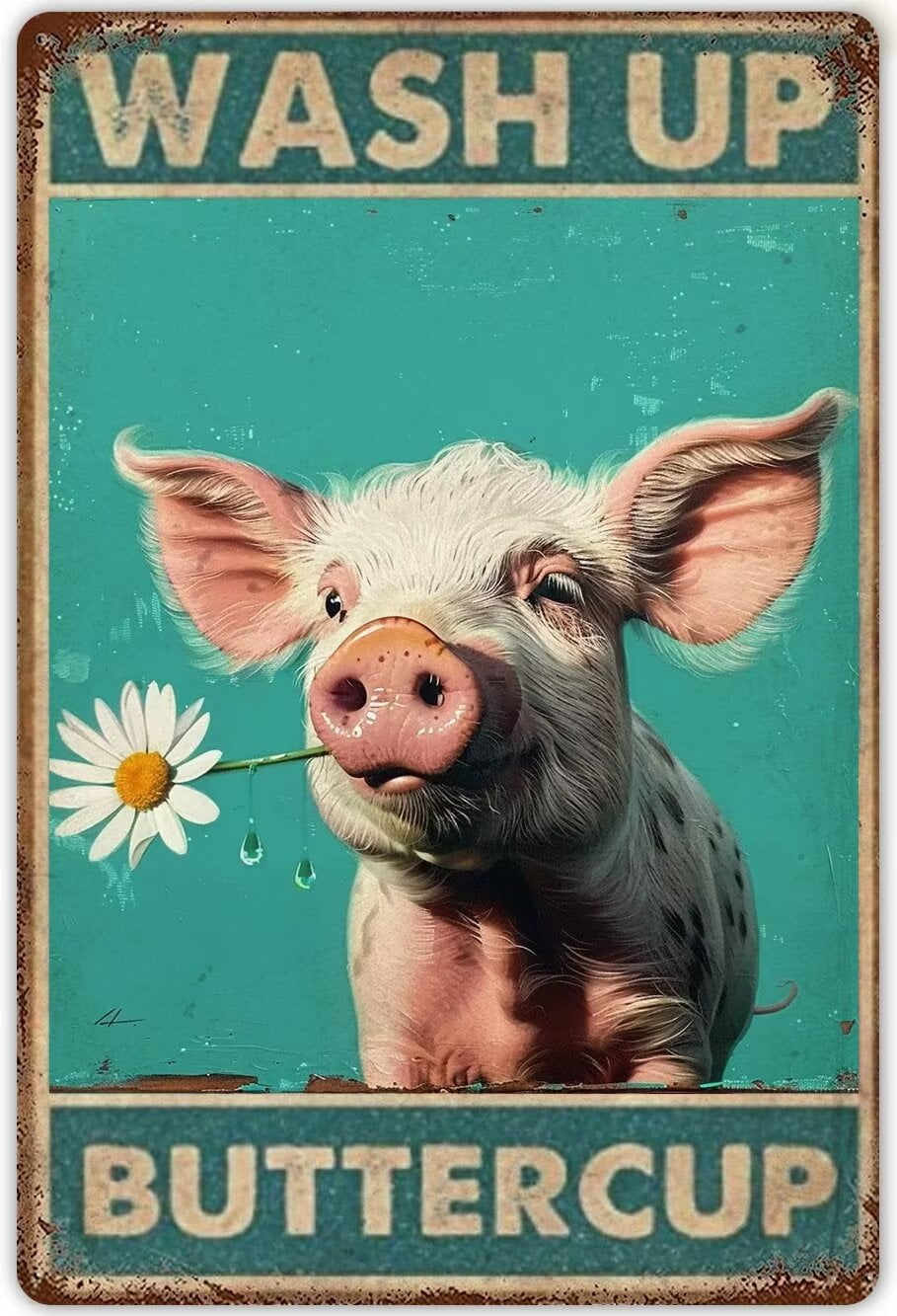 Vintage Pig Metal Plaque Poster Wash Up Buttercup Funny Bathroom Decor ...