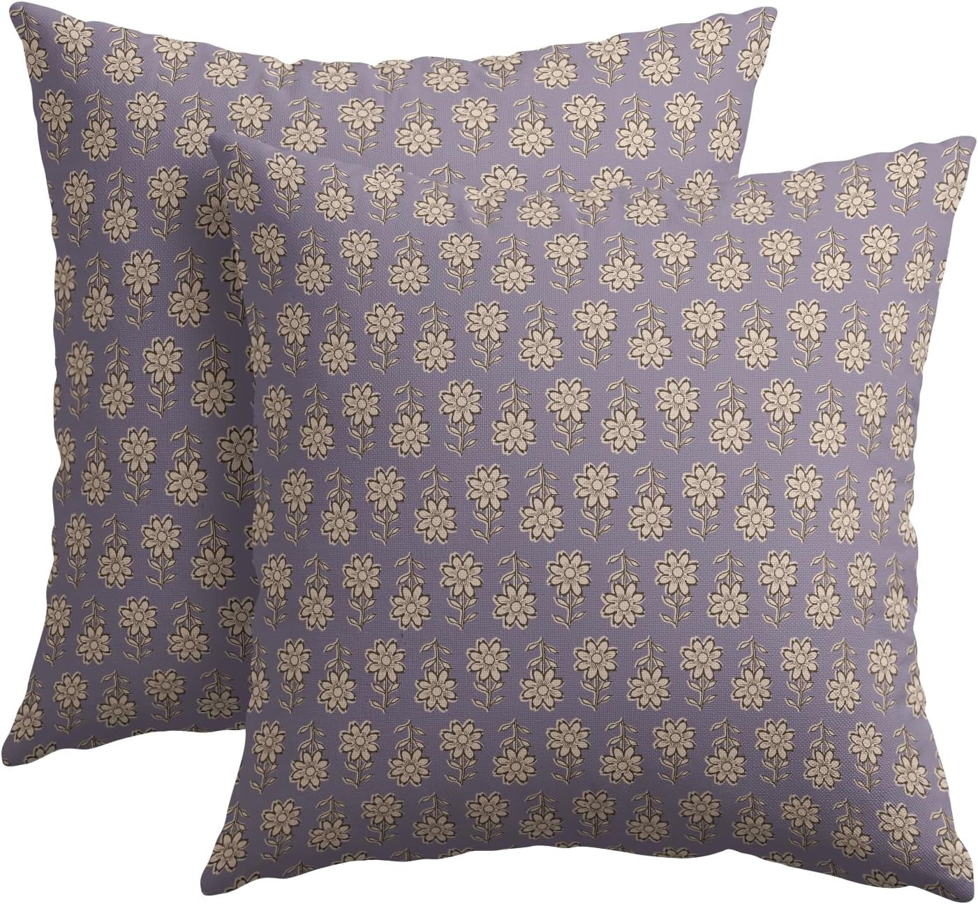 Vintage Pillow Covers 18x18 Inch Set of 2 Purple Floral Block Print ...