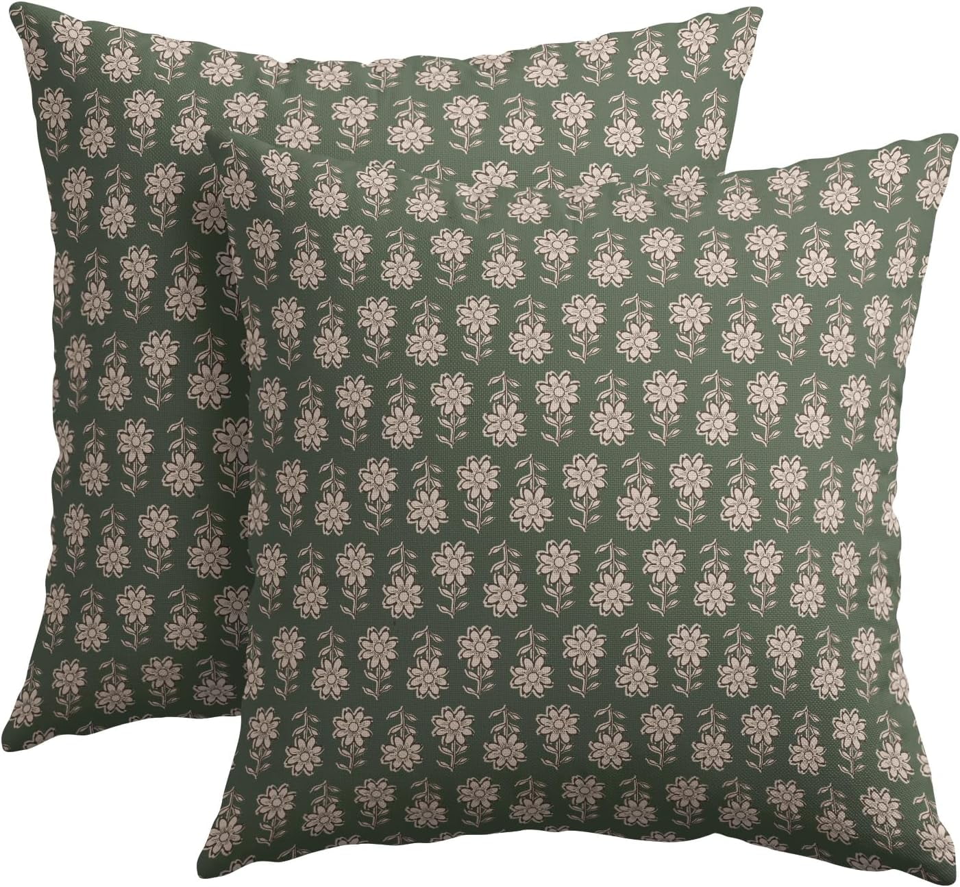 Vintage Pillow Covers 20x20 Inch Set of 2 Green Floral Block Print ...