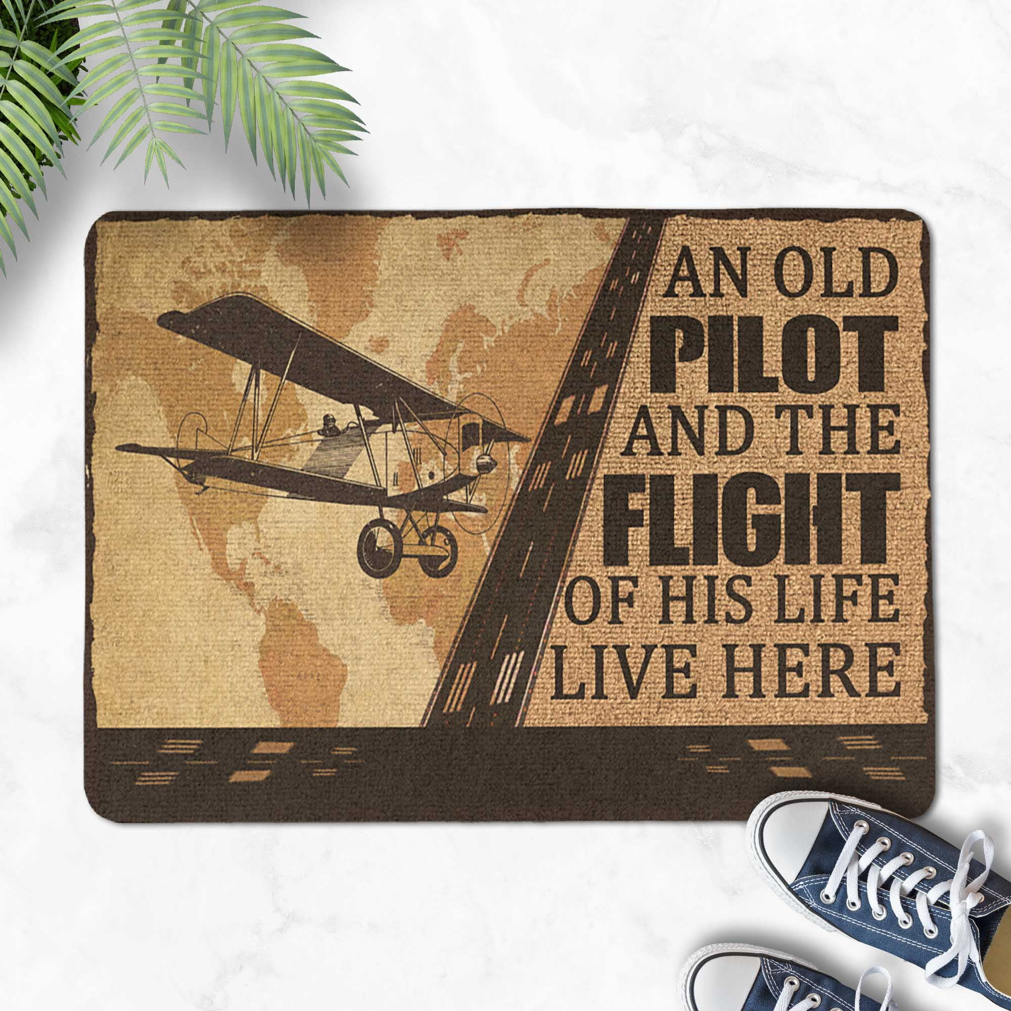 Vintage Pilot Doormat for Entryway, Retro Airplane Rug with Flight ...