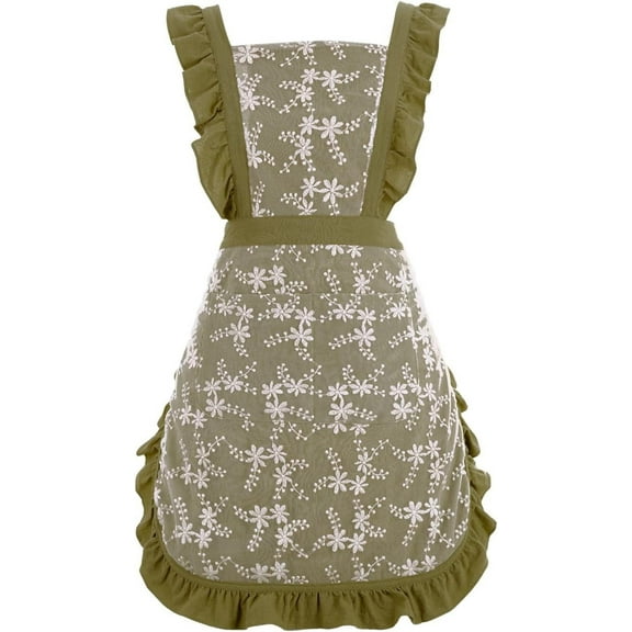 Encasa XO Aprons for Women with Pockets | Cotton Floral Frilly Chambray ...
