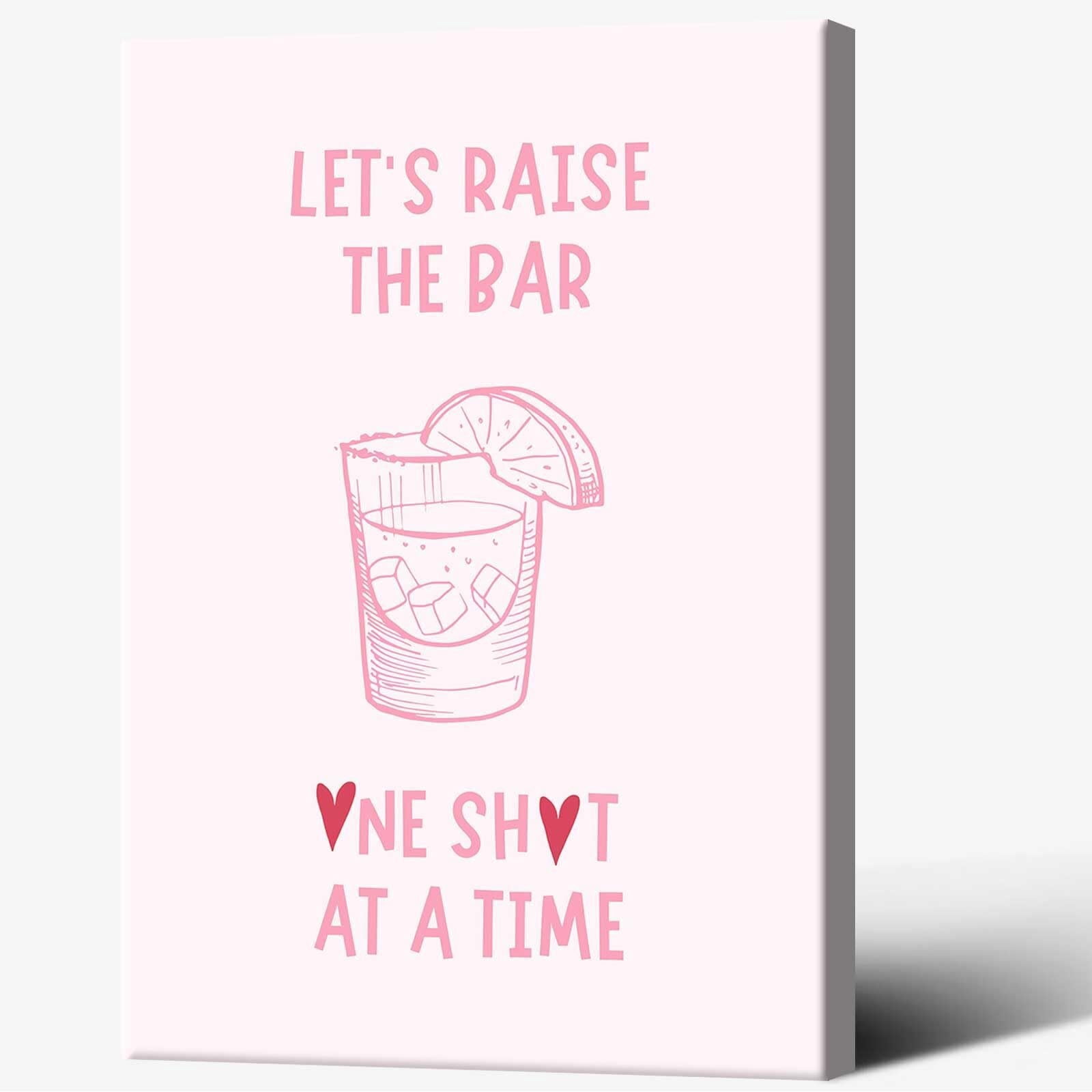 Vintage Pink Bar Cart And Party Canvas Wall Art Funky Funny One Shot At ...