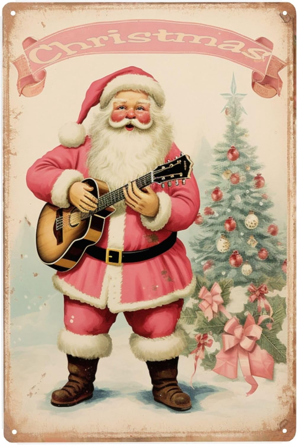 Vintage Pink Christmas Santa Claus Metal Tin Sign - 8''x12'' Shabby ...