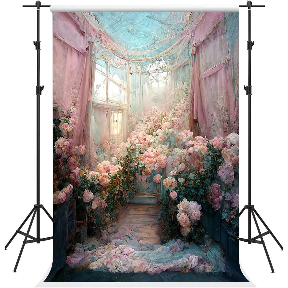 Vintage Pink Floral Garden Window Kids Birthday Wedding Art Portrait r ...