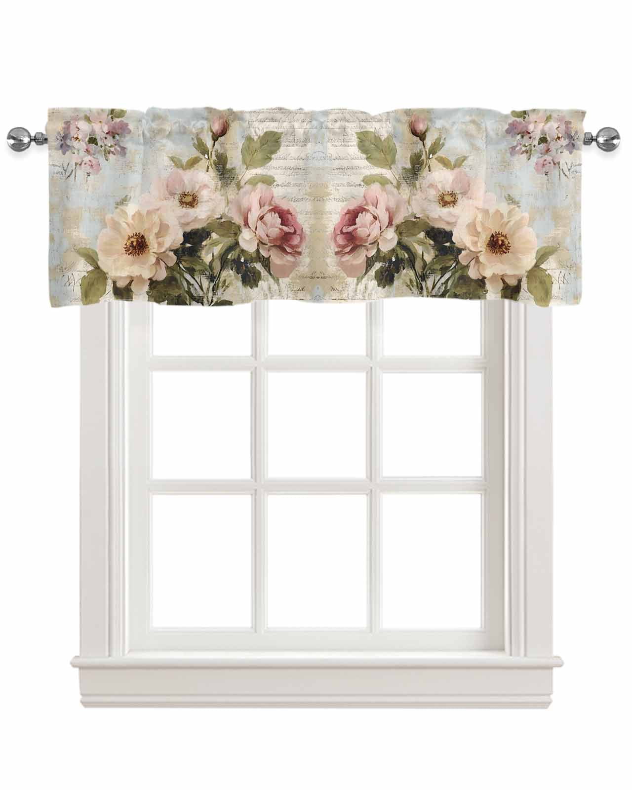 Vintage Pink Floral Kitchen Valances for Windows Farmhouse Linen Window ...