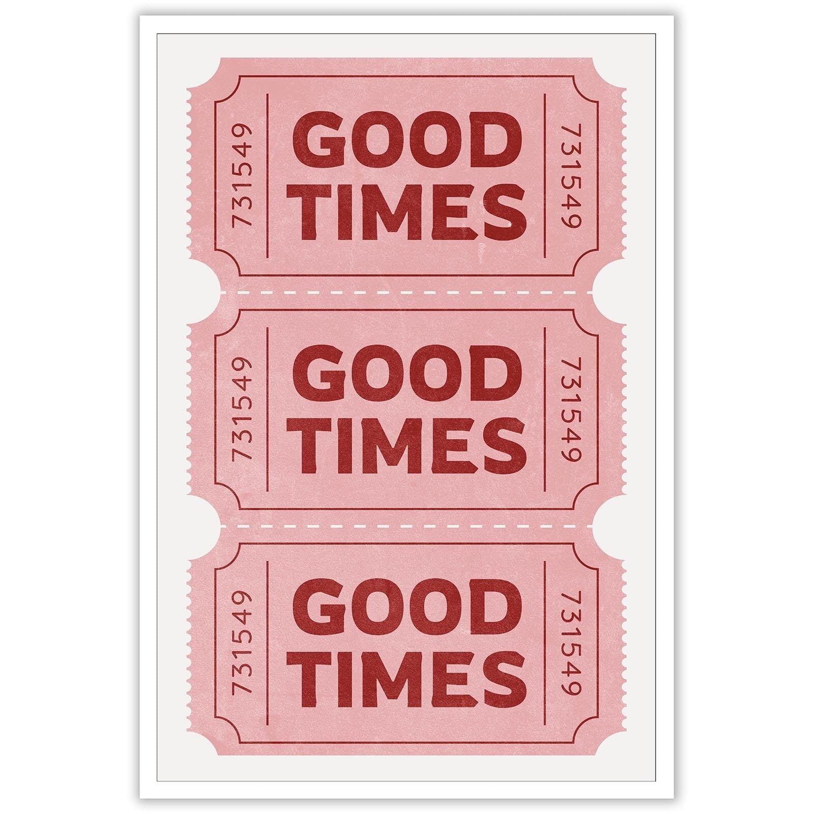 Vintage Pink Good Times Ticket Print Red Retro Pink Room Aesthetic ...