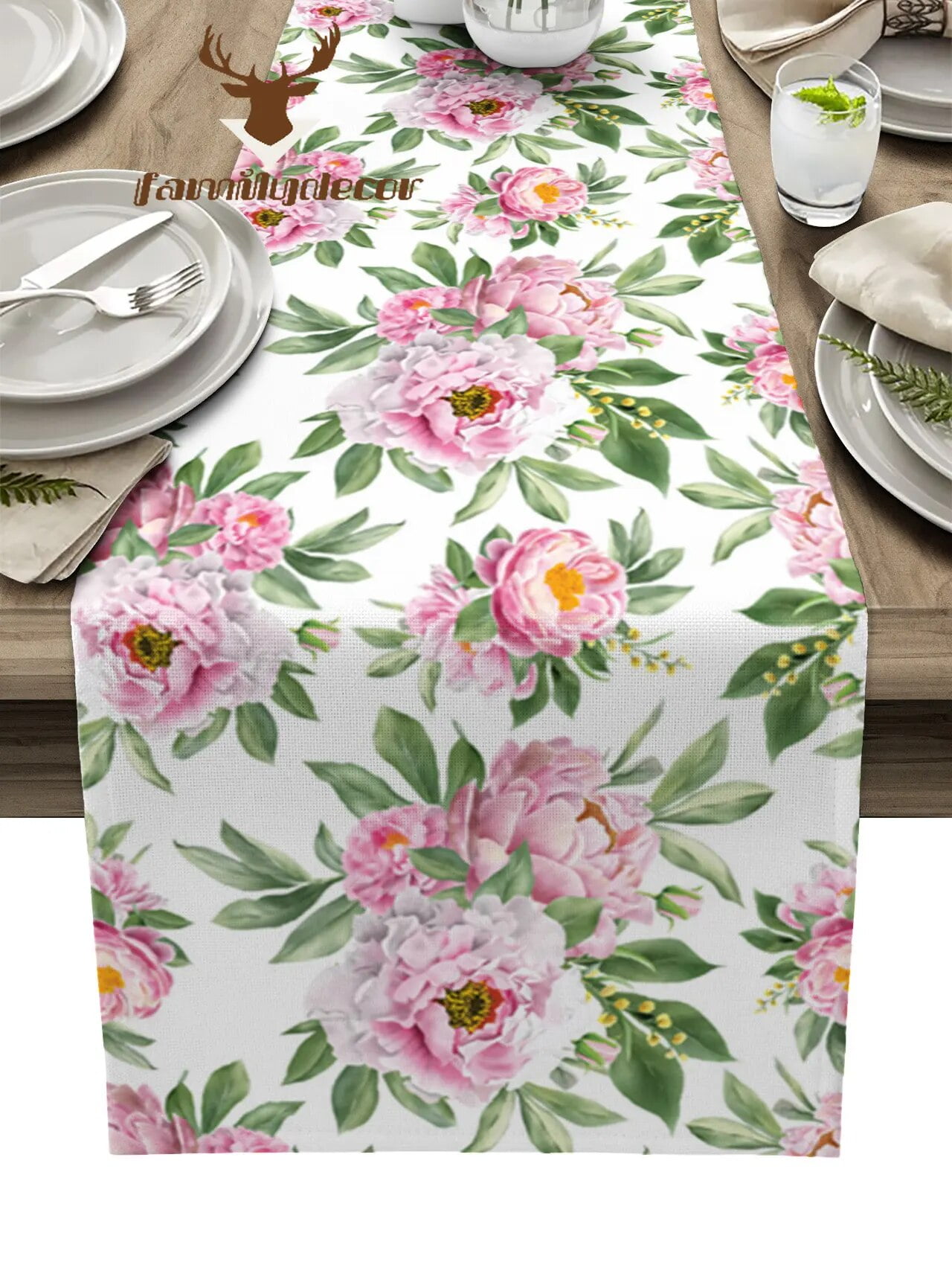 Vintage Pink Hibiscus Flower White Table Runner Home Wedding Table Flag ...